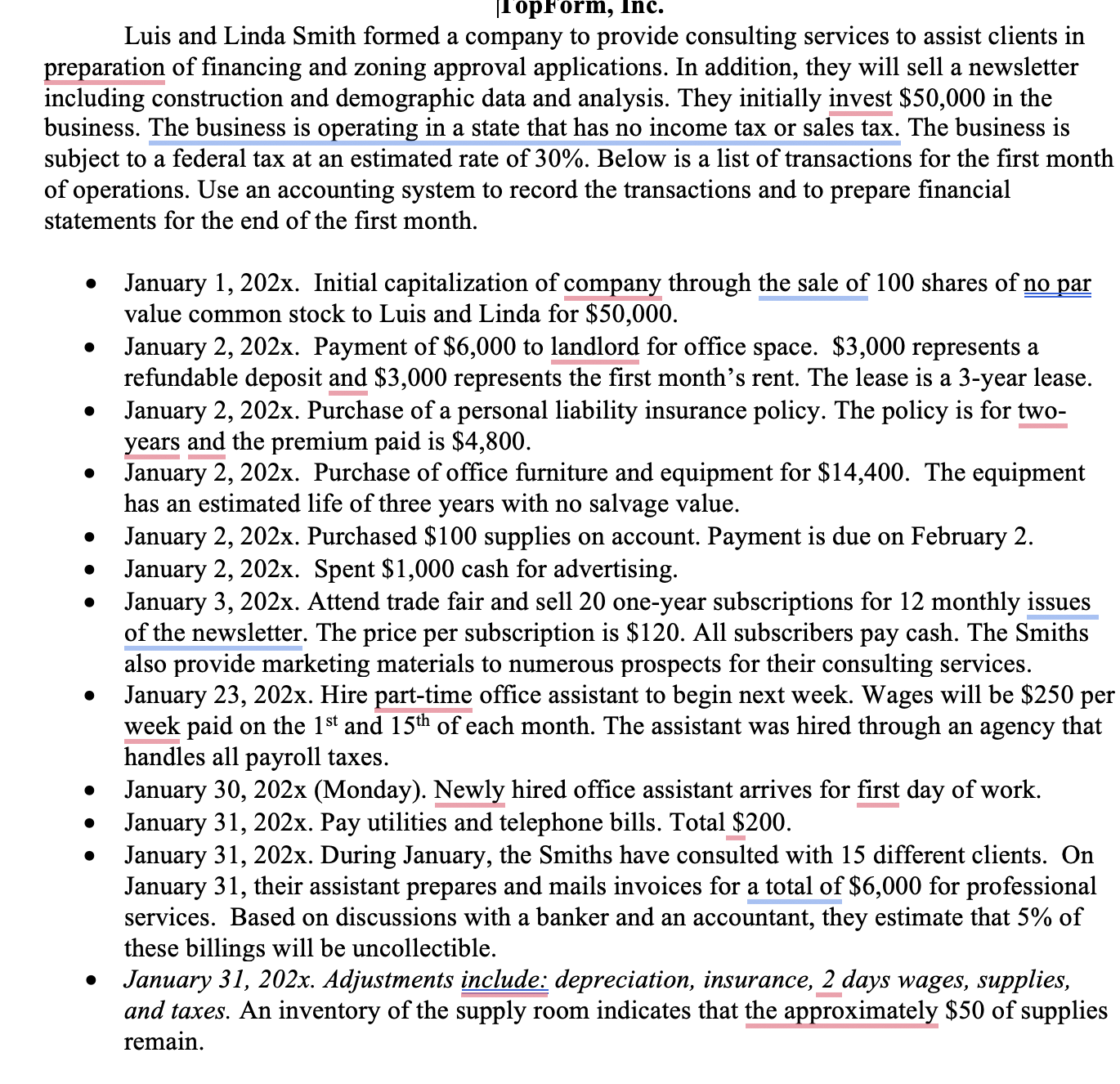Make journal entries for TopForm Inc.'s February | Chegg.com