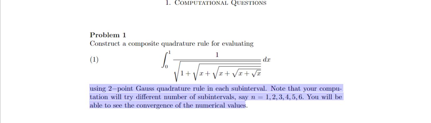 Solved Problem 1 Construct a composite quadrature rule for | Chegg.com