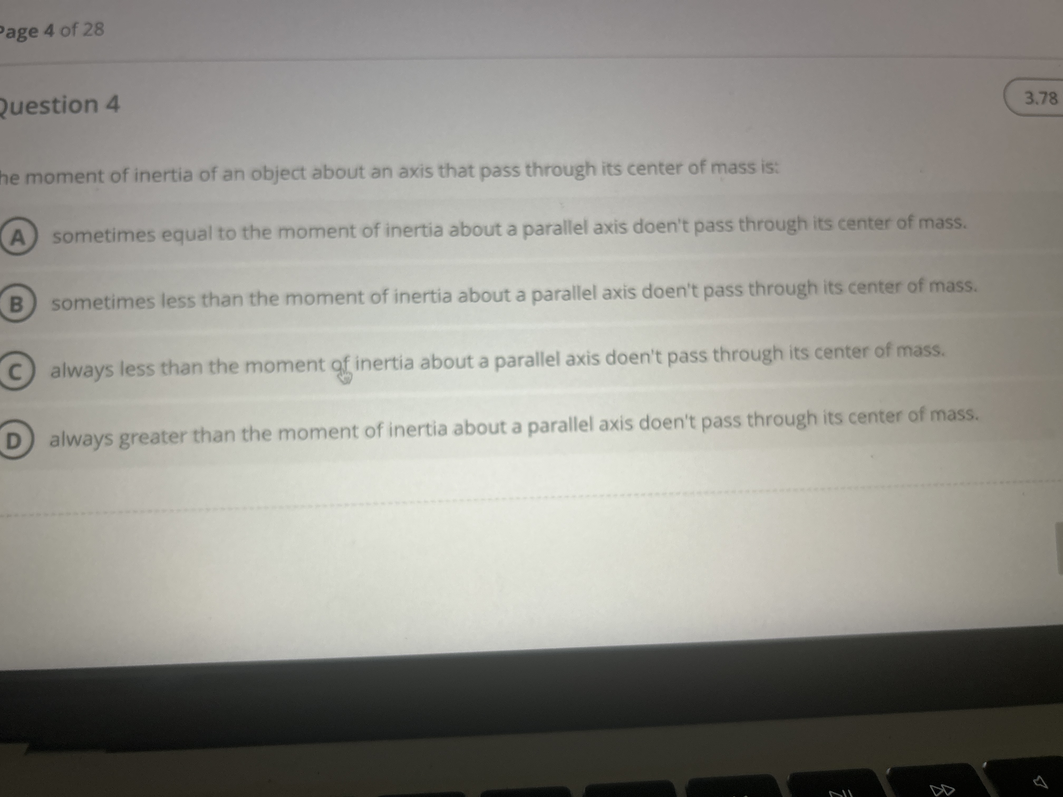 Solved age 4 ﻿of 282uestion 4he moment of inertia of an | Chegg.com