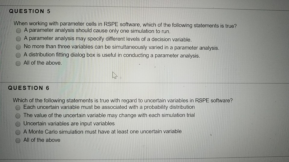 Solved QUESTION 5 When working with parameter cells in RSPE | Chegg.com