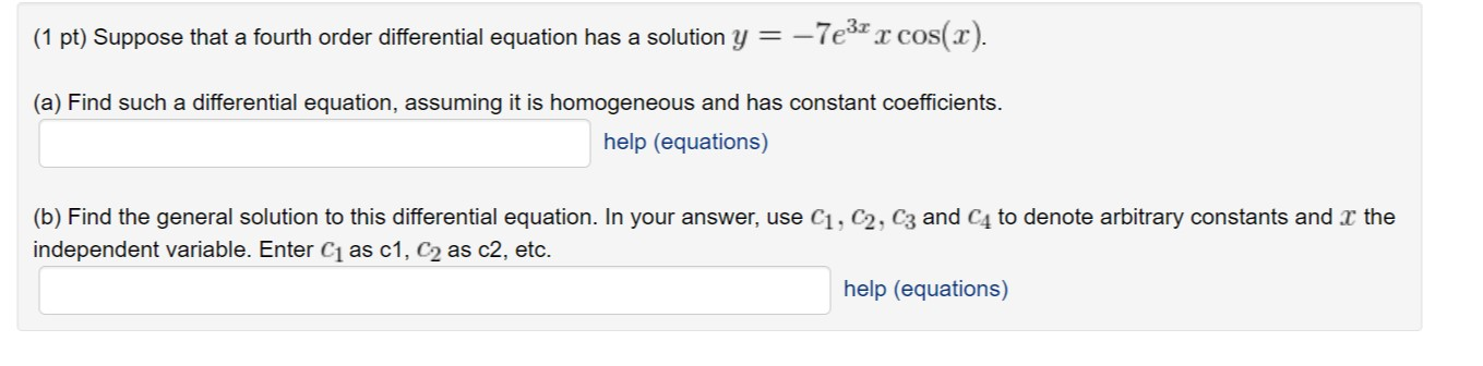 Solved (1 pt) Suppose that a fourth order differential | Chegg.com
