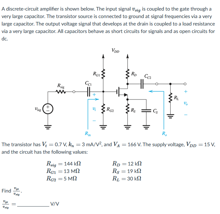 Solved A discrete-circuit amplifier is shown below. The | Chegg.com