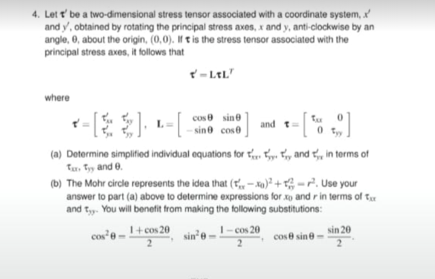 Solved 4. Let t' be a two-dimensional stress tensor | Chegg.com