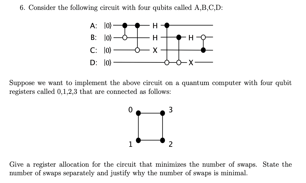 6. Consider the following circuit with four qubits | Chegg.com