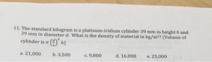 Solved m is a platinum-iridium cylinder 39 mm in height h | Chegg.com