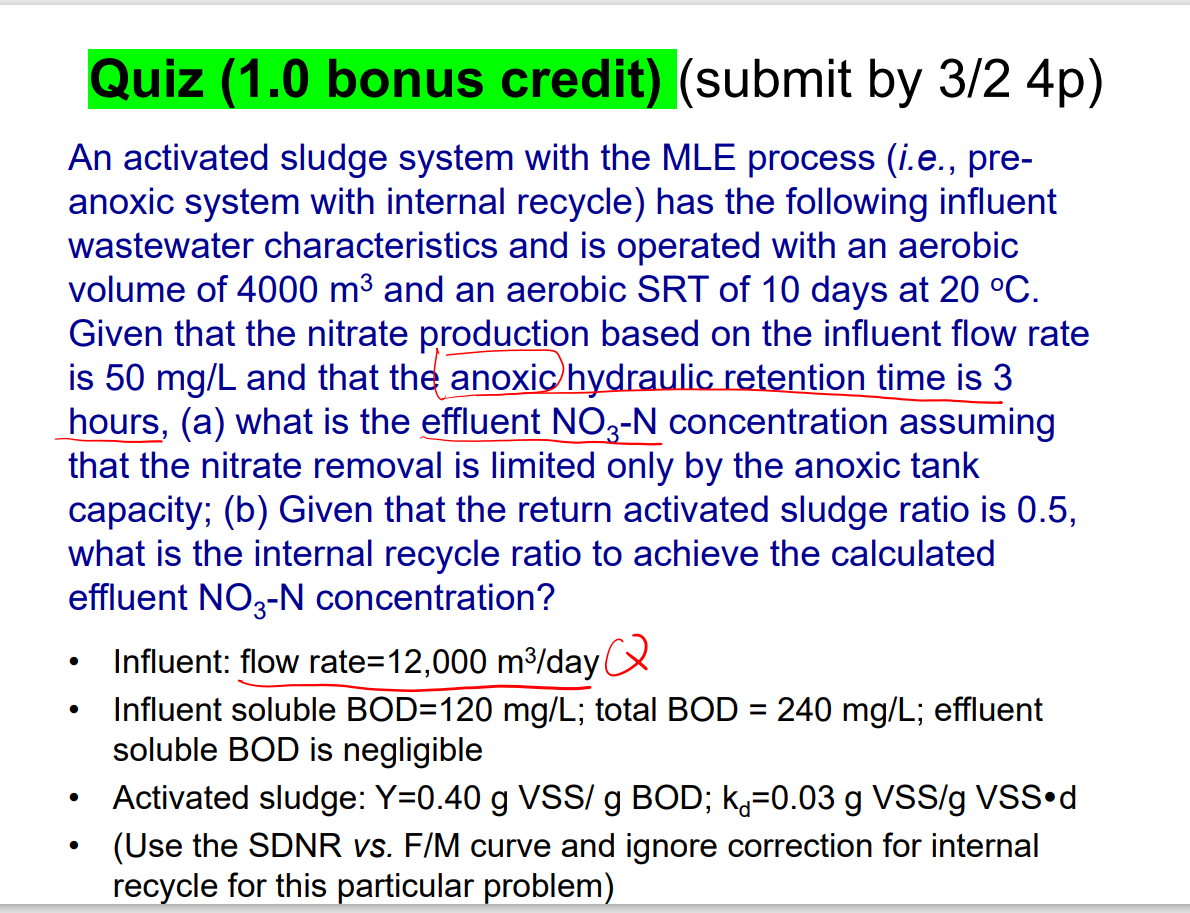 Solved An activated sludge system with the MLE process | Chegg.com