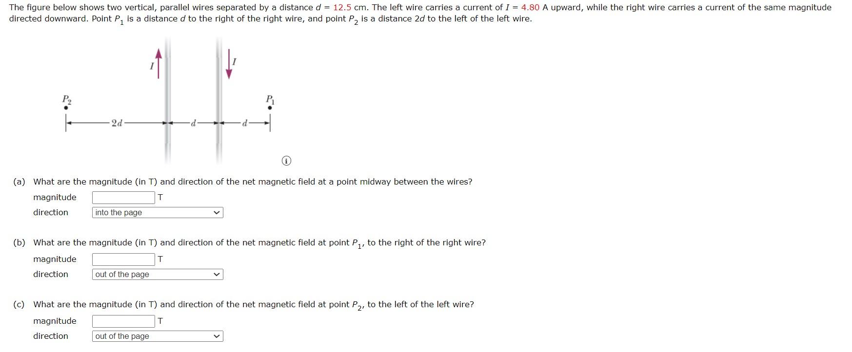 Solved directed downward. Point P1 is a distance d to the | Chegg.com
