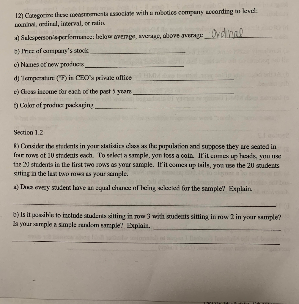 Solved 12) Categorize these measurements associate with a | Chegg.com