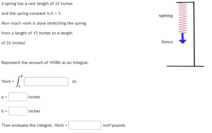 Solved A spring has a rest length of 12 inches and the | Chegg.com
