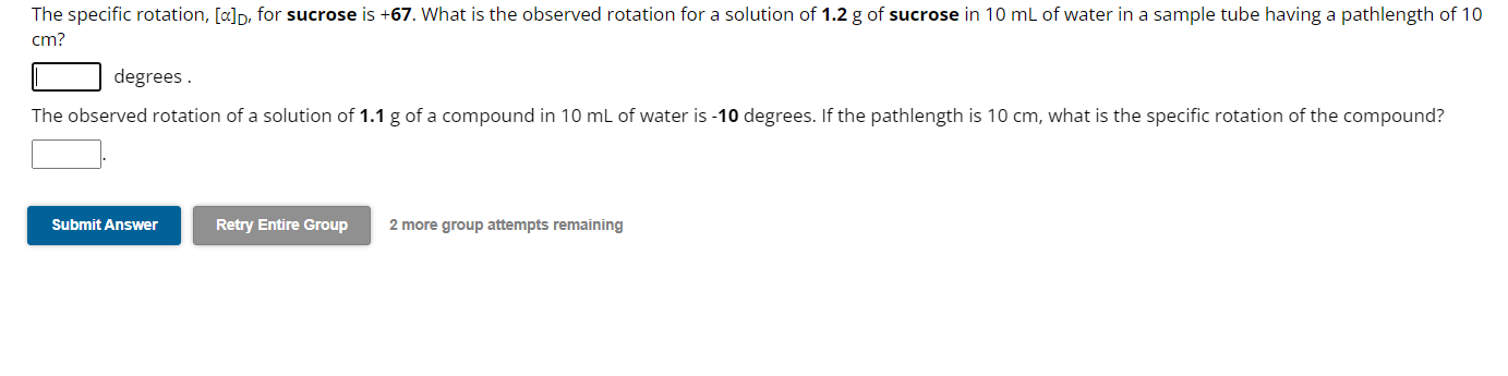 Solved The specific rotation, [α]D, for sucrose is +67. What | Chegg.com