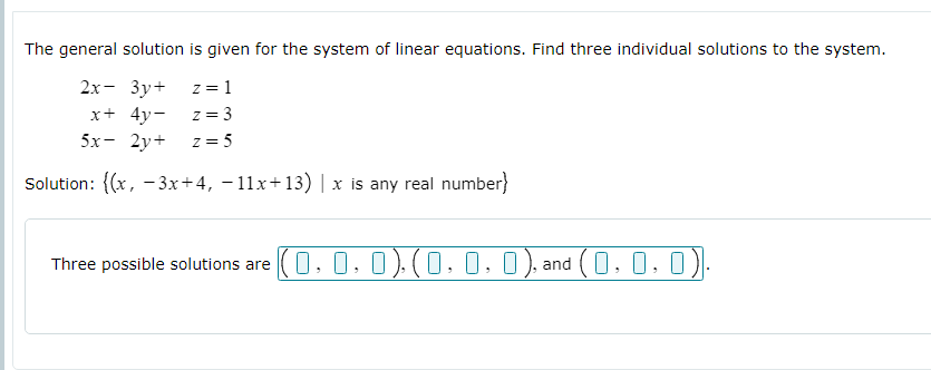 Solved 2x−3y+x+4y−5x−2y+z=1z=3z=5 olution: | Chegg.com
