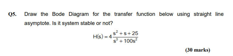 Solved Q5. Draw the Bode Diagram for the transfer function | Chegg.com