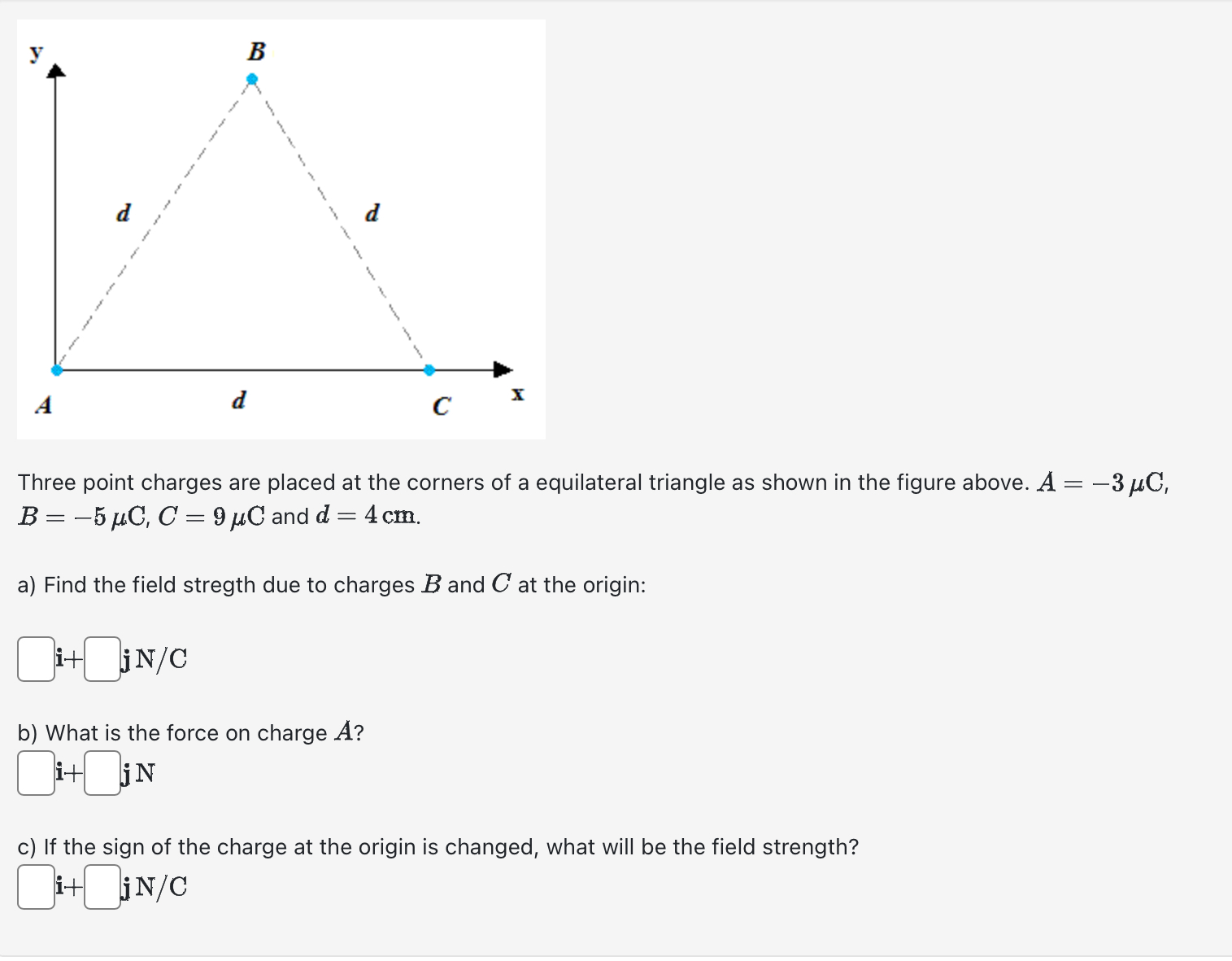Solved Three point charges are placed at the corners of a | Chegg.com