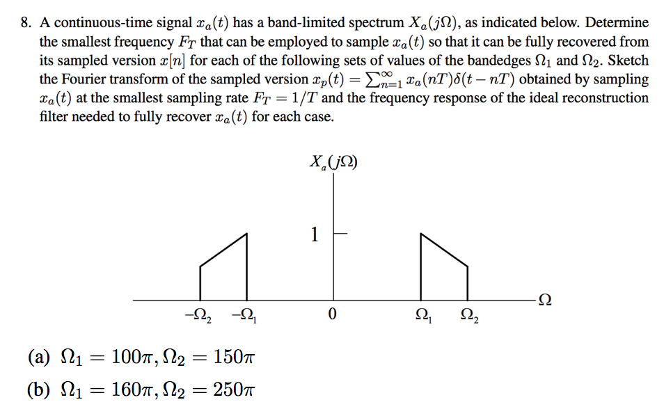 Solved 8. A continuous-time signal xa(t) has a band-limited | Chegg.com