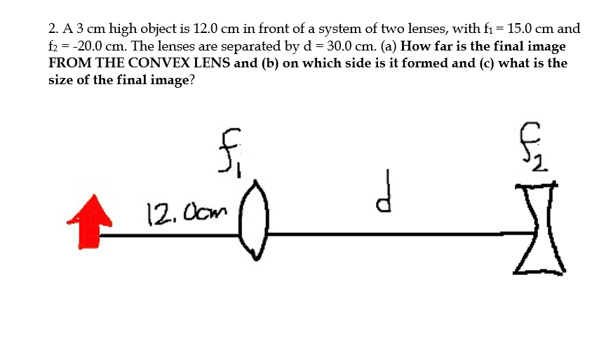 Solved 2. A 3 cm high object is 12.0 cm in front of a system | Chegg.com