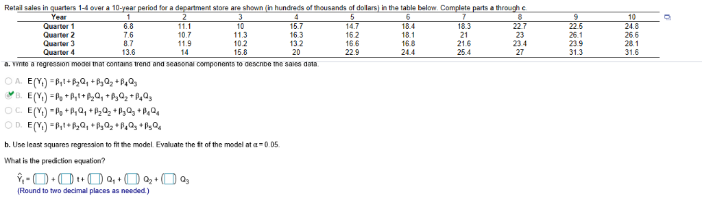 Solved Retail sales in quarters 1-4 over a 10-year period | Chegg.com