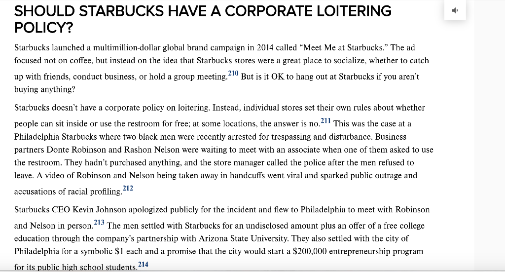 Solved LD SHOULD STARBUCKS HAVE A CORPORATE LOITERING | Chegg.com