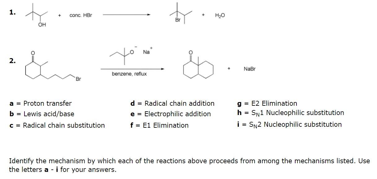 Solved 1. 2. Ch2H+Br2 a= Proton transfer d= Radical chain | Chegg.com