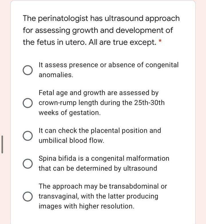 Solved The perinatologist has ultrasound approach for | Chegg.com
