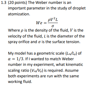 Solved 1.3 (20 points) The Weber number is an important | Chegg.com