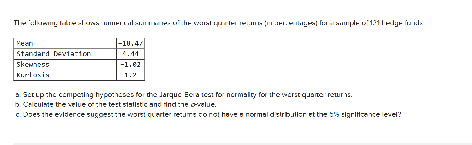 Solved The following table shows numerical summaries of the | Chegg.com