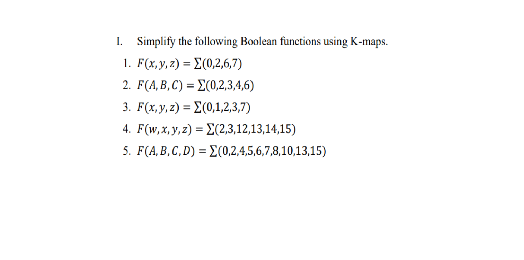Solved I Simplify The Following Boolean Functions Using