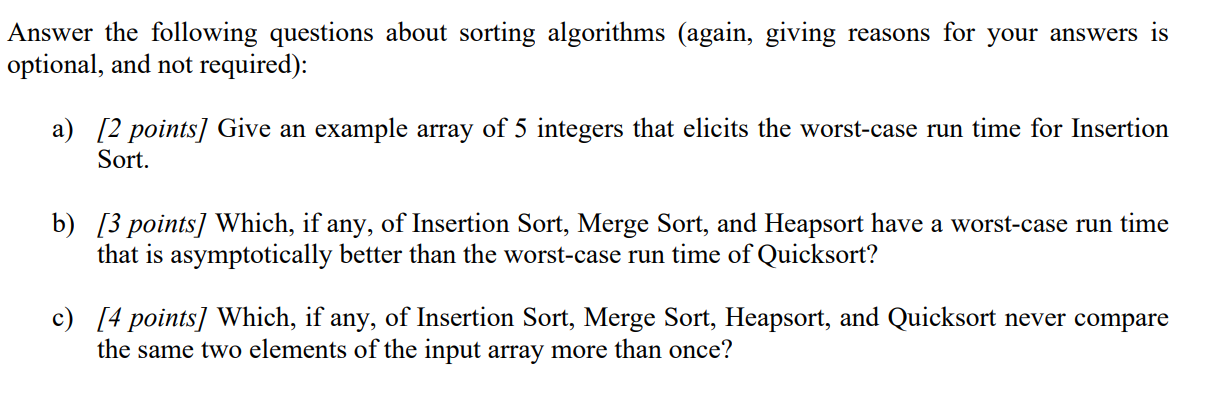 Solved Answer the following questions about sorting | Chegg.com