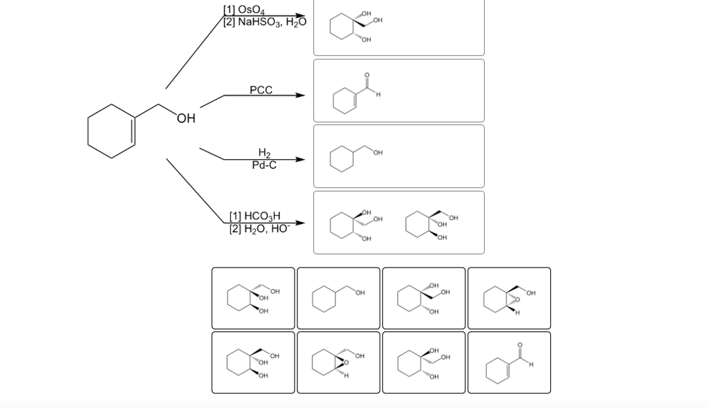 Solved 1OsO4 [2] NaHSO3, H2 РСС он Pd-C 11 HCO3H [2] H2O, но | Chegg.com