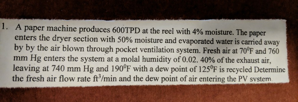 1. A paper machine produces 600TPD at the reel with | Chegg.com