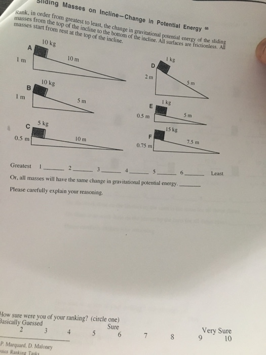 Solved Sliding Masses on Incline-Change in Potential Energy | Chegg.com