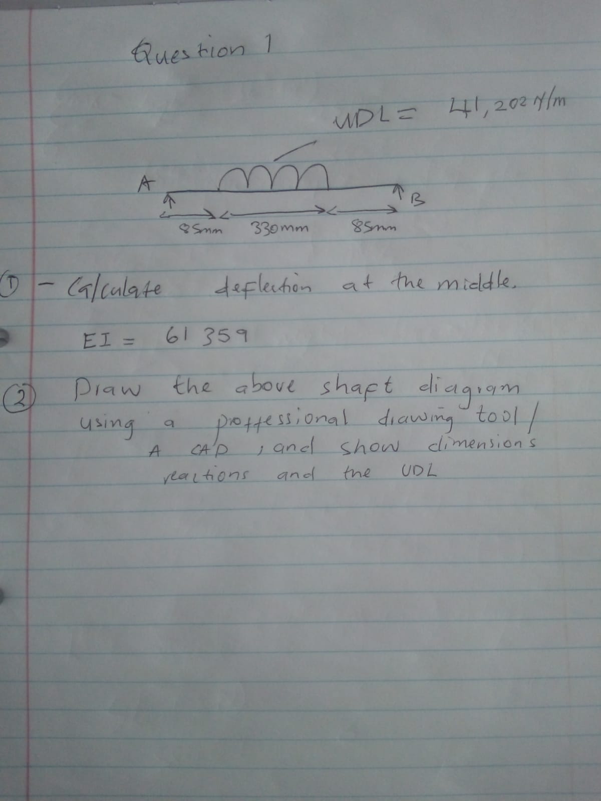 Solved Question 1 - Calculate deflection at the middle. | Chegg.com