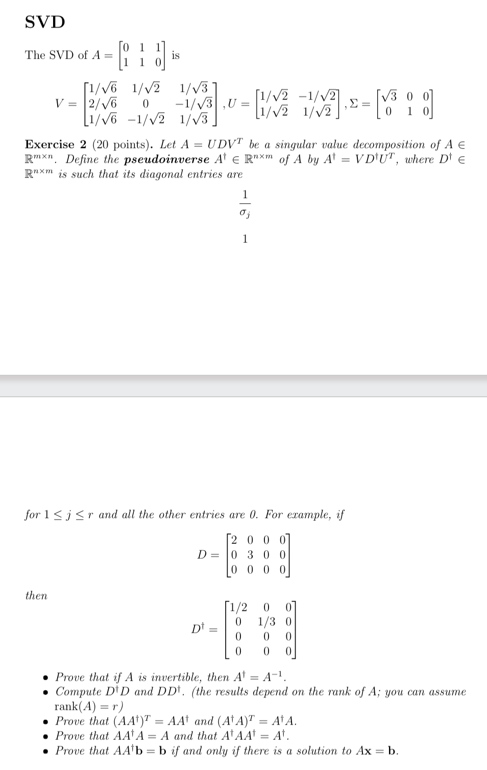 Solved The SVD of A=[011110] is | Chegg.com
