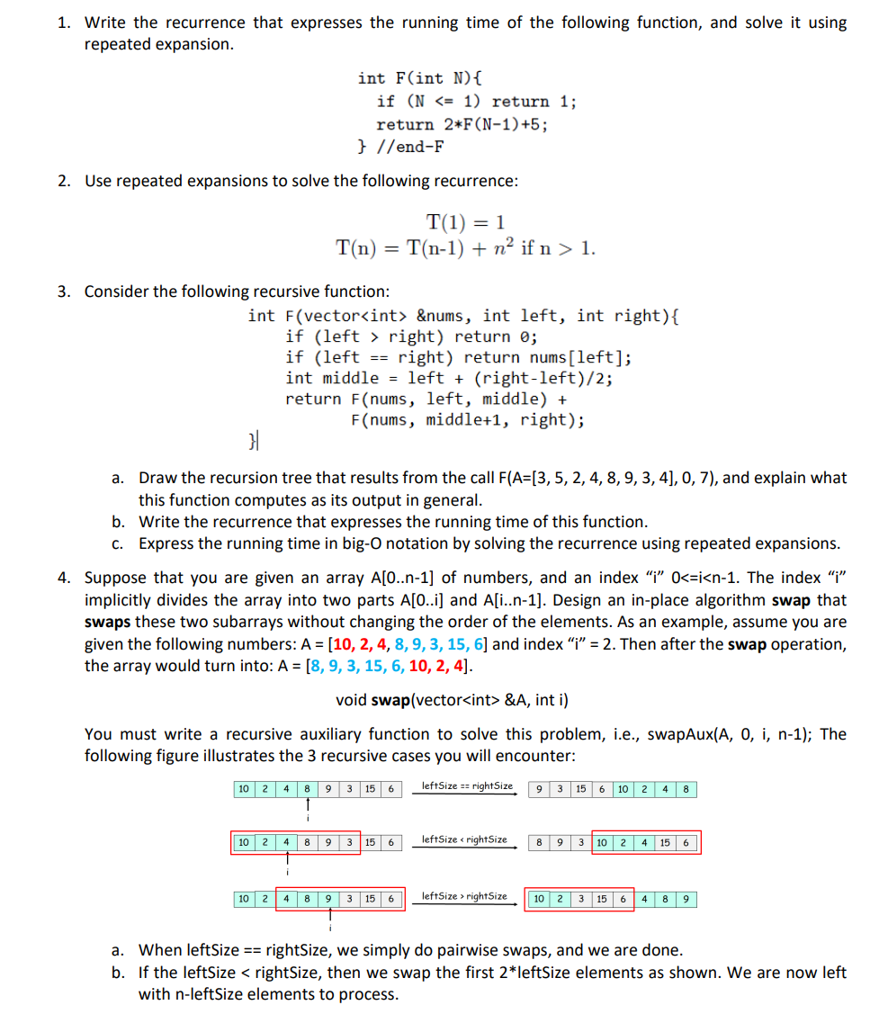 Solved 1. Write the recurrence that expresses the running | Chegg.com