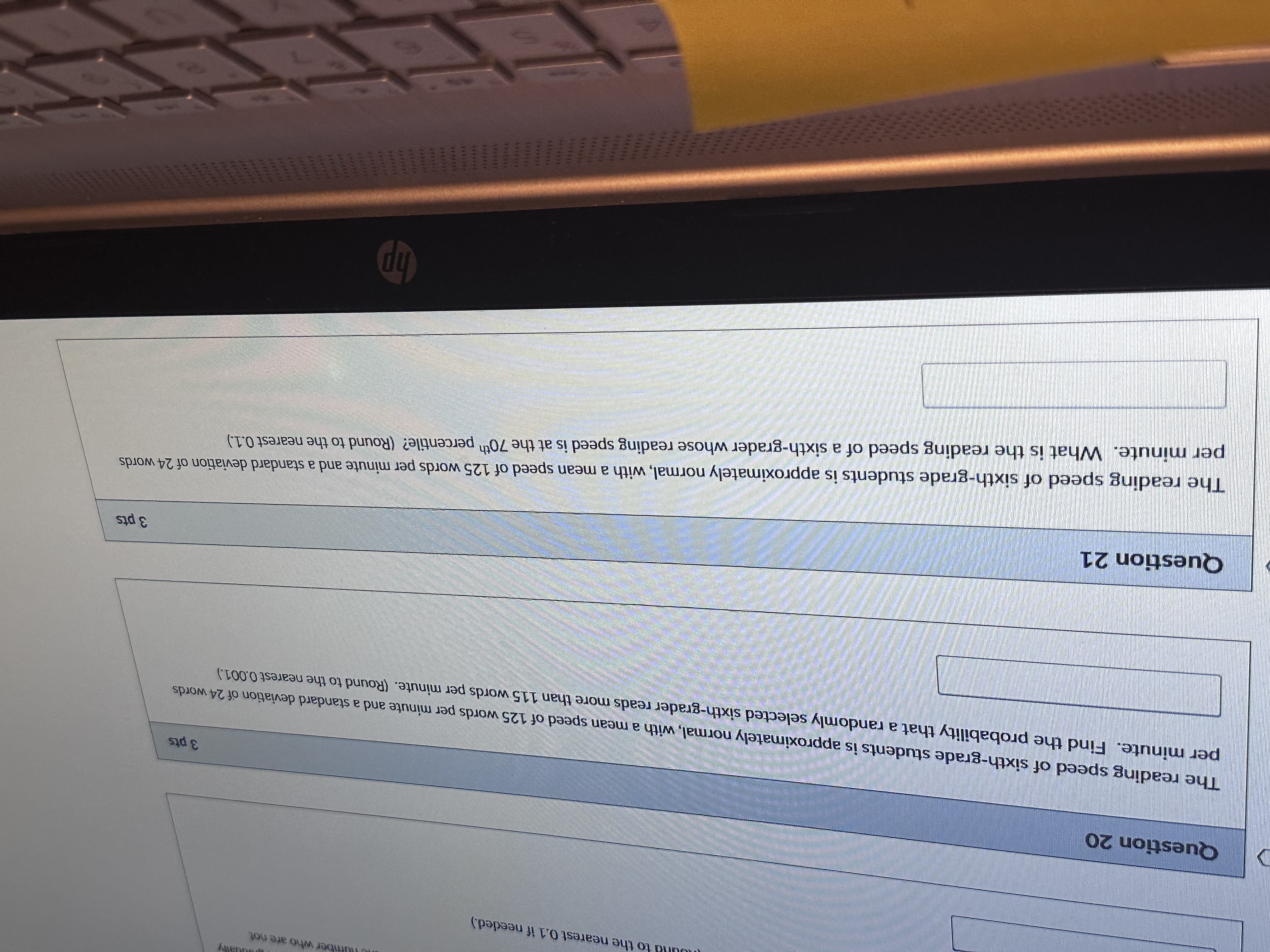 Solved Question 20normal, with a mean speed of 125 ﻿words | Chegg.com