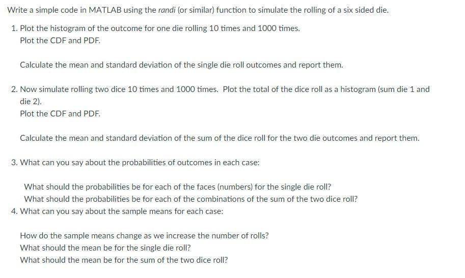 Solved Write A Simple Code In Matlab Using The Randi Or 7194