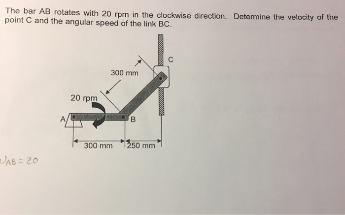 Solved The bar AB rotates with 20 rpm in the clockwise | Chegg.com