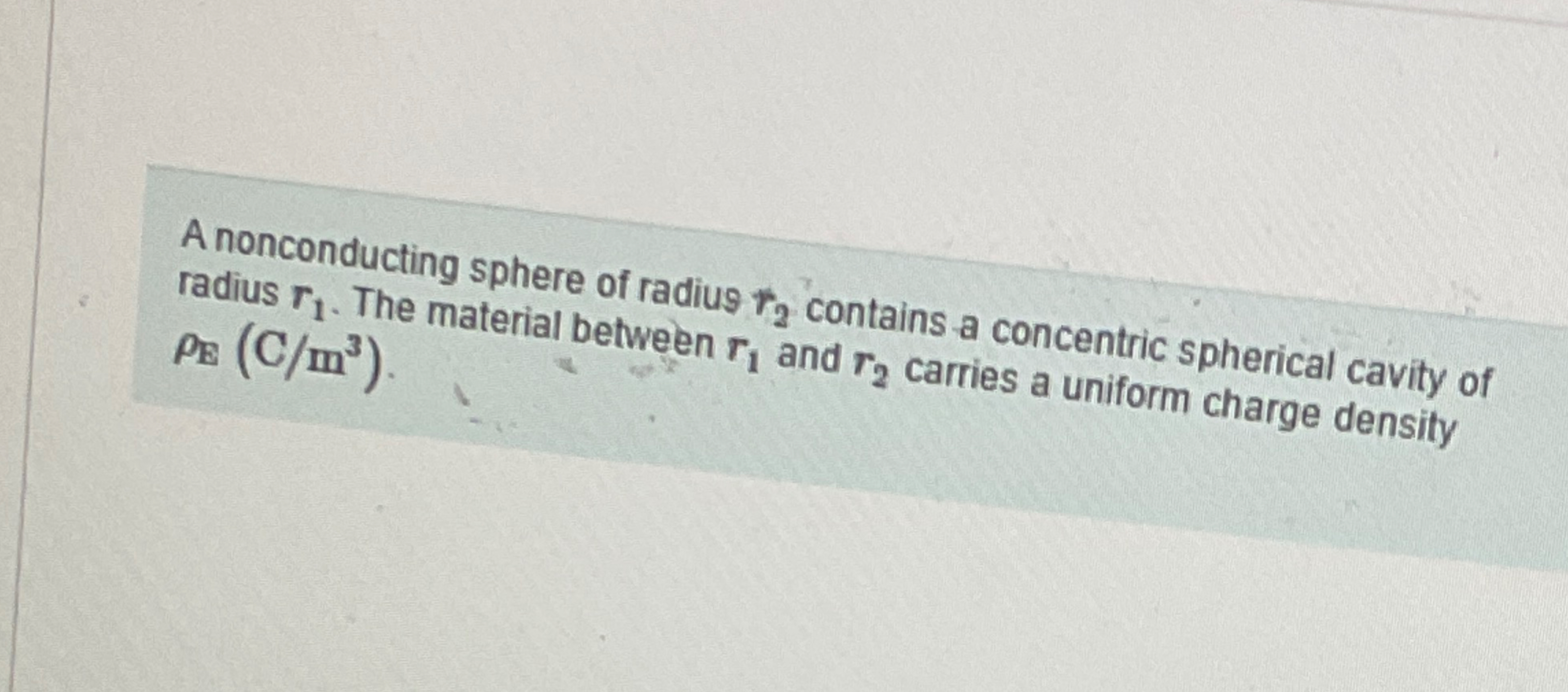 Solved A nonconducting sphere of ﻿radiug r2 ﻿contains a | Chegg.com