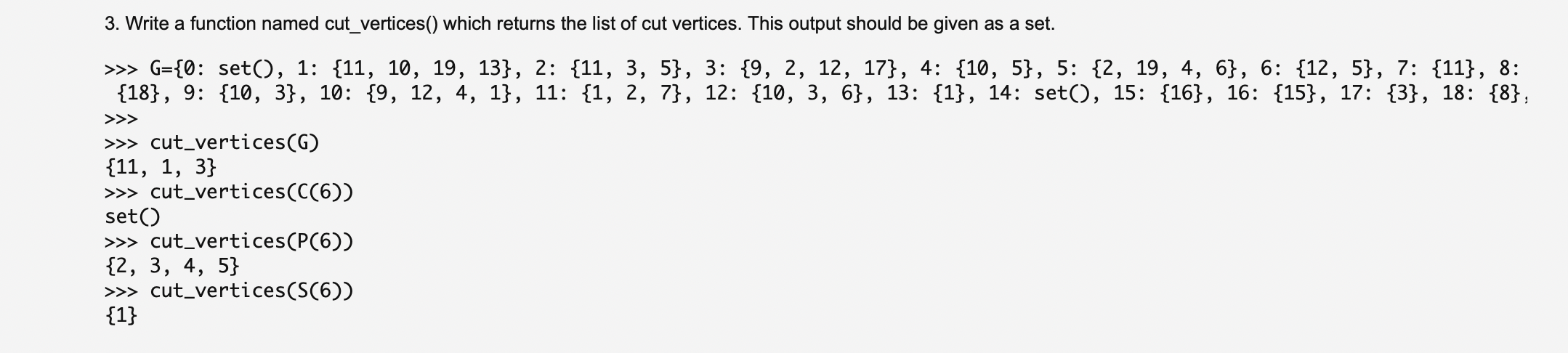 Solved 3. Write a function named cut_vertices() which | Chegg.com
