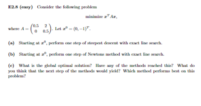 Solved E2.8 (easy) Consider the following problem minimize | Chegg.com