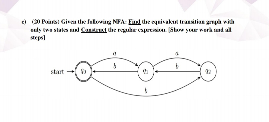 Solved c) (20 Points) Given the following NFA: Find the | Chegg.com