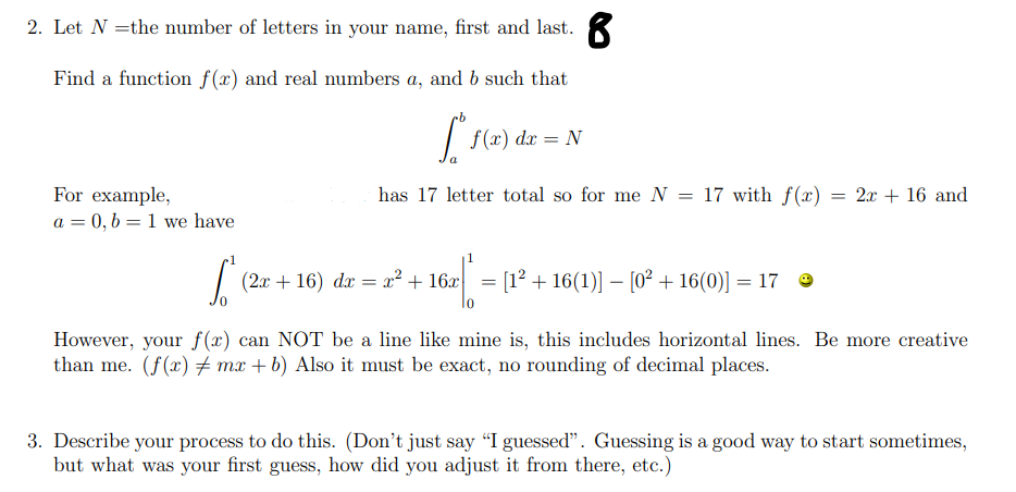 Solved 2. Let N =the number of letters in your name, first | Chegg.com