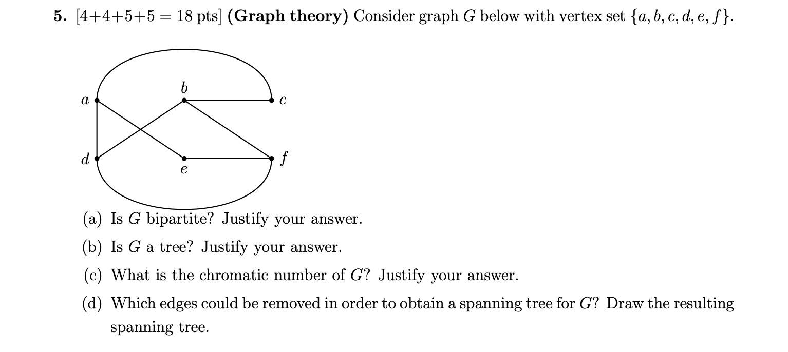 Solved 5. [4+4+5+5 = 18 pts] (Graph theory) Consider graph G | Chegg.com