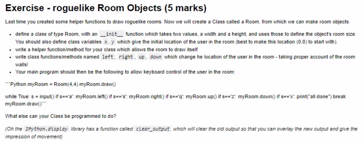 Solved Exercise - roguelike Room Objects (5 marks) Last time | Chegg.com