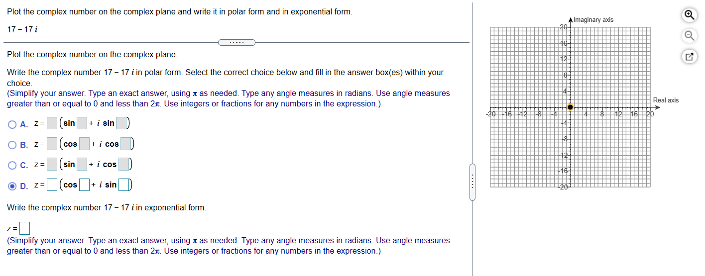 Solved Plot the complex number on the complex plane and | Chegg.com
