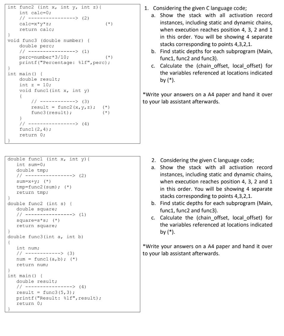 Solved int func2 (int x, int y, int z) { int calc=0; // (2) | Chegg.com