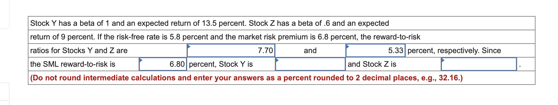 Solved Stock Y has a beta of 1 and an expected return of | Chegg.com