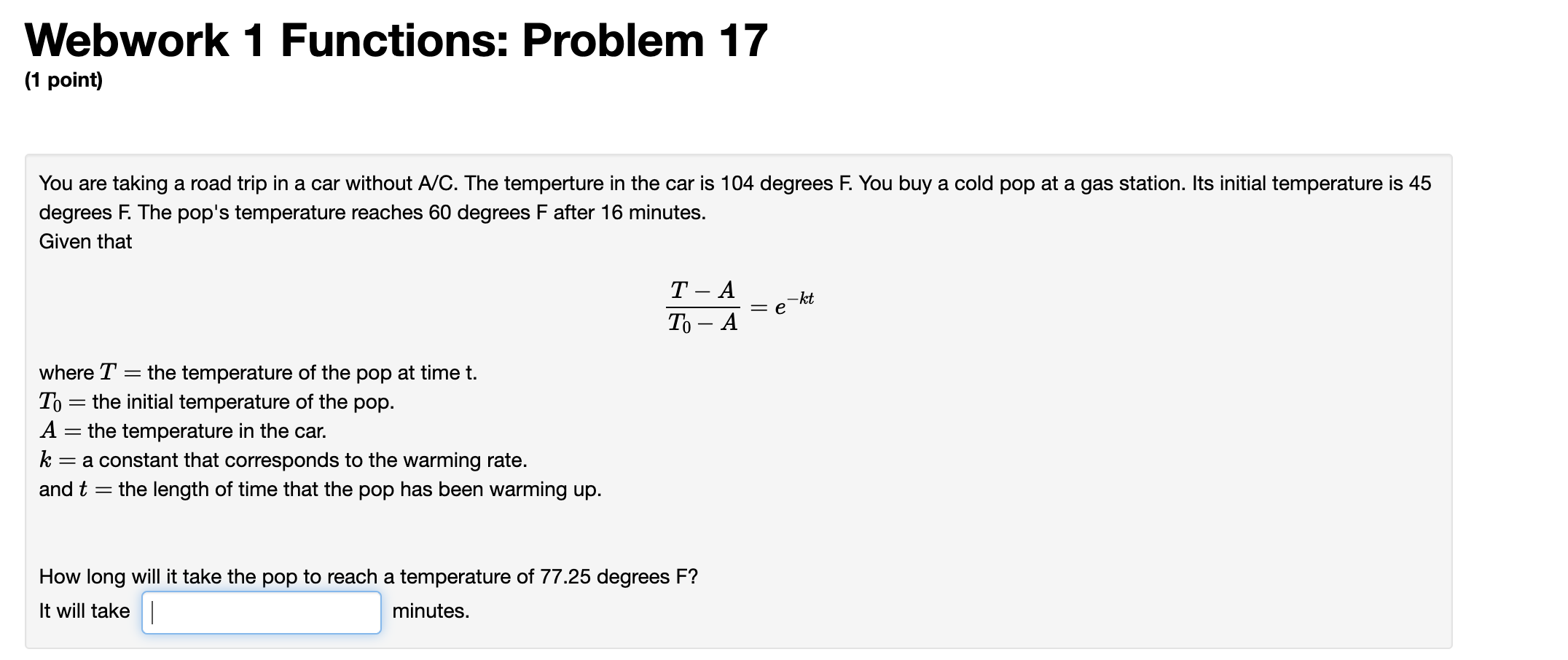 Solved Webwork 1 Functions: Problem 17 (1 point) You are | Chegg.com