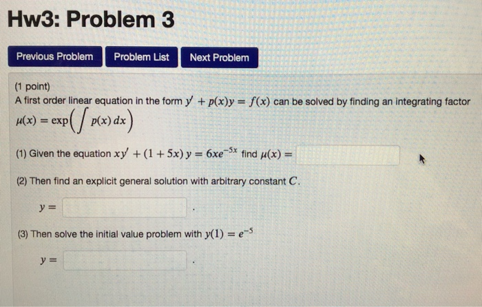Solved Hw3: Problem 3 Previous Problem Problem List Next | Chegg.com