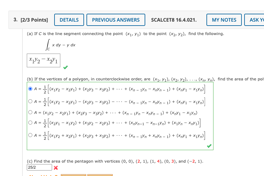 Solved ∫Cxdy−ydx (b) If the vertices of a polygon, in | Chegg.com