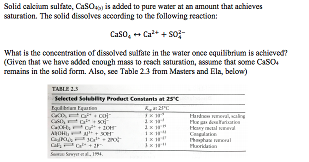 Solved Solid calcium sulfate, CaSO4(s) is added to pure | Chegg.com